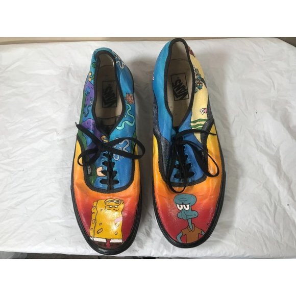 Vans | Shoes | Vans Low Top Custom Spongebob Painted Mens Sz 3 | Poshmark